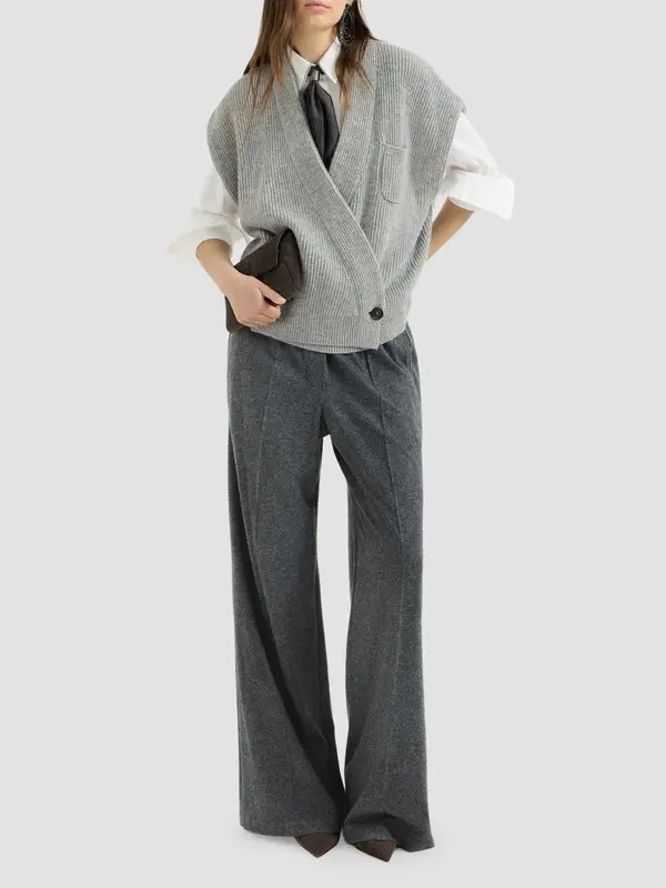 Brunello Cucinelli Cashmere Jersey Pleated Wide Track Trousers
