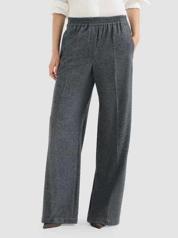 Brunello Cucinelli Cashmere Jersey Pleated Wide Track Trousers