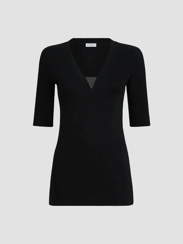Brunello Cucinelli Stretch Cotton Ribbed Jersey Top - Black