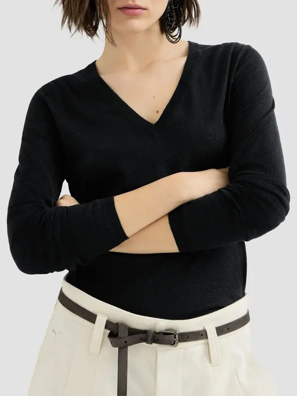 Brunello Cucinelli Cashmere And Silk Sparkling Lightweight Sweater - Black