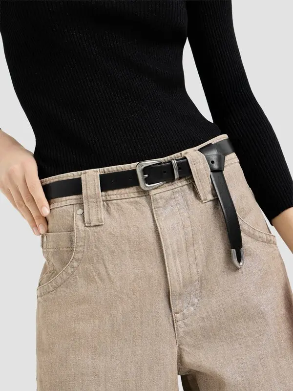 Brunello Cucinelli Cowhide Belt With Monili - Black