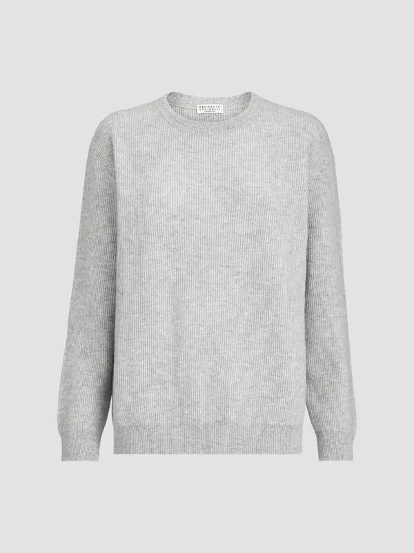 Brunello Cucinelli Cashmere English Rib Sweater With Monili - Light Grey