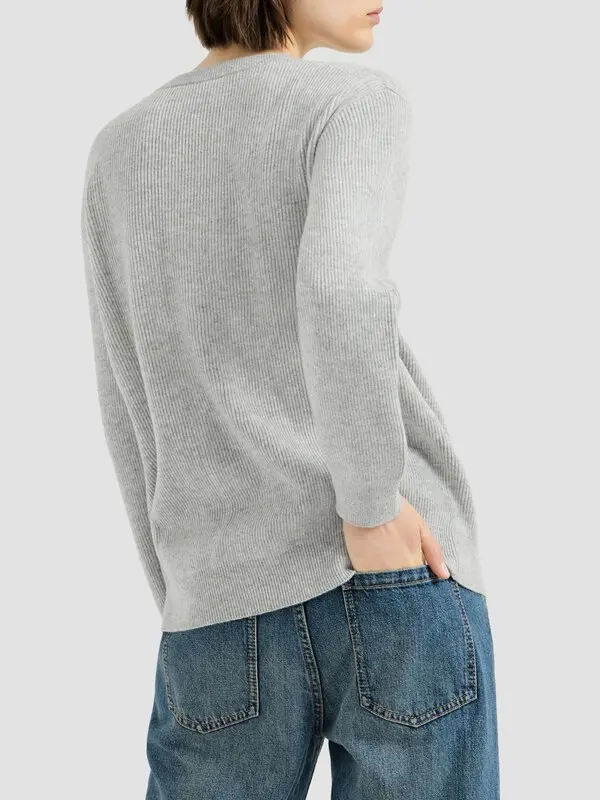 Brunello Cucinelli Cashmere English Rib Sweater With Monili - Light Grey