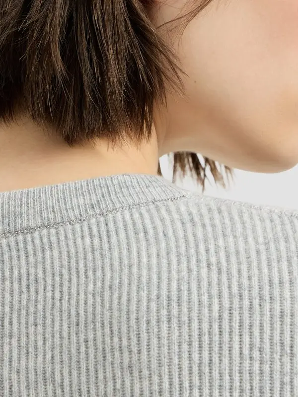 Brunello Cucinelli Cashmere English Rib Sweater With Monili - Light Grey