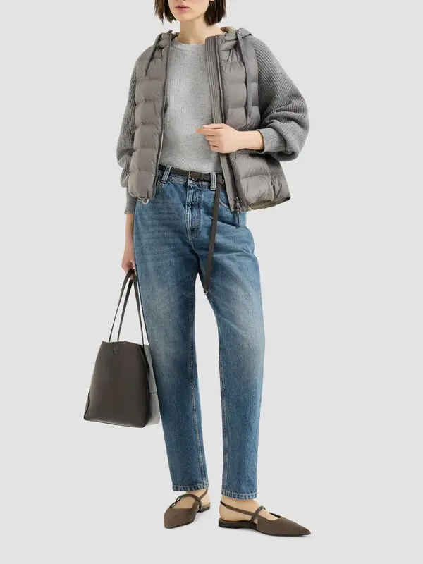 Brunello Cucinelli Cashmere English Rib Sweater With Monili - Light Grey