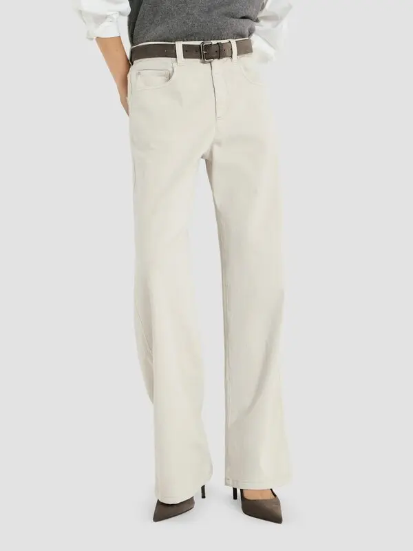 Brunello Cucinelli Stretch Dyed Denim Loose Barrel Jeans With Monili - Panama