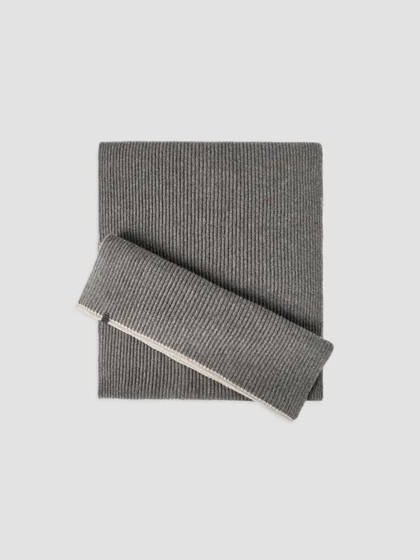 Brunello Cucinelli Cashmere English Rib Knit Scarf With Monili - Lead