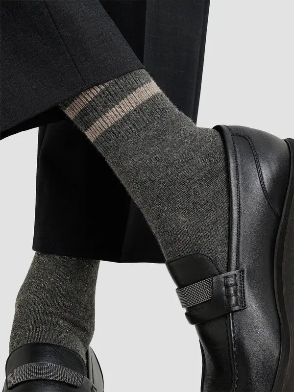 Brunello Cucinelli Sparkling Cashmere Knit Socks - Dark Grey