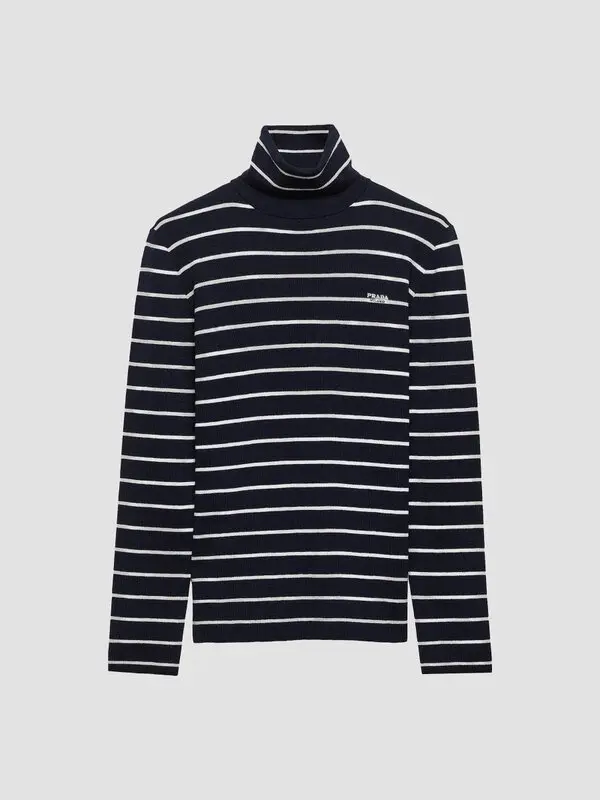 Prada Striped Wool Turtleneck Sweater - Blue