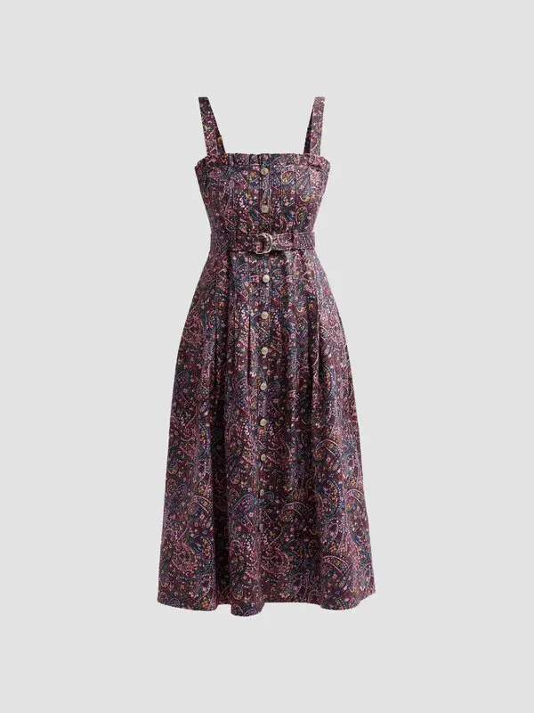 Cinq À Sept Branwen Paisley Denim Midi Dress