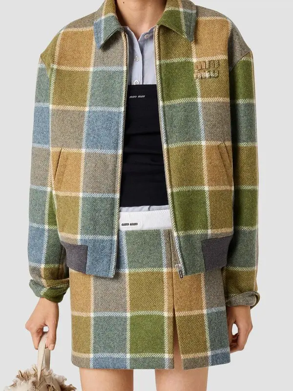 Miu Miu Checked Blouson Jacket - Brown