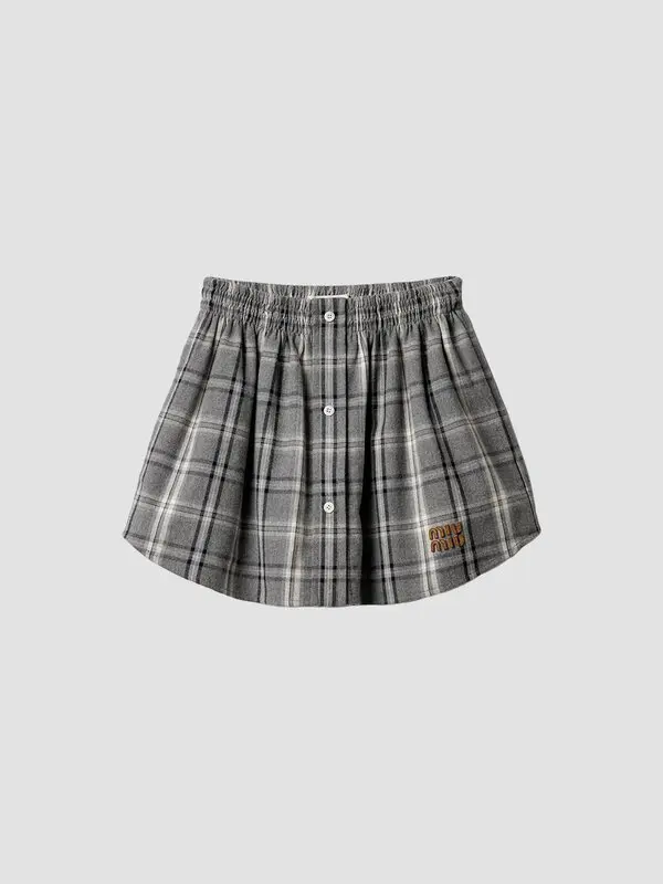 Miu Miu Checked Flannel Mini Skirt - Grey