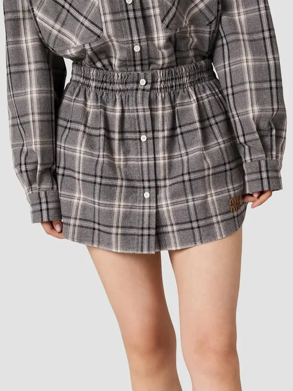 Miu Miu Checked Flannel Mini Skirt - Grey