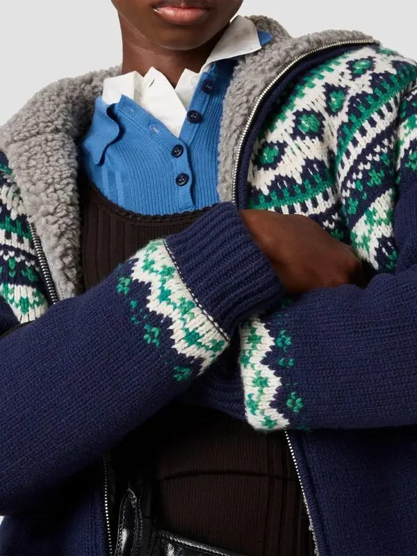 Miu Miu Wool And Fleece Cardigan With Zipper