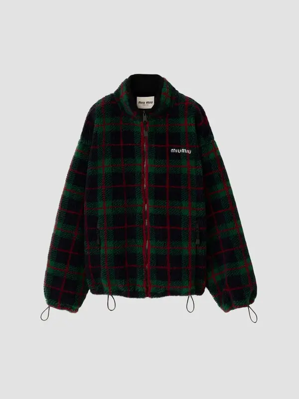 Miu Miu Checked Teddy Zipper Jacket - Blue
