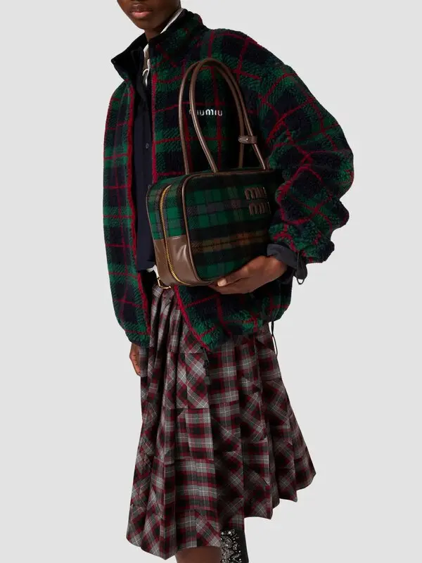 Miu Miu Checked Teddy Zipper Jacket - Blue