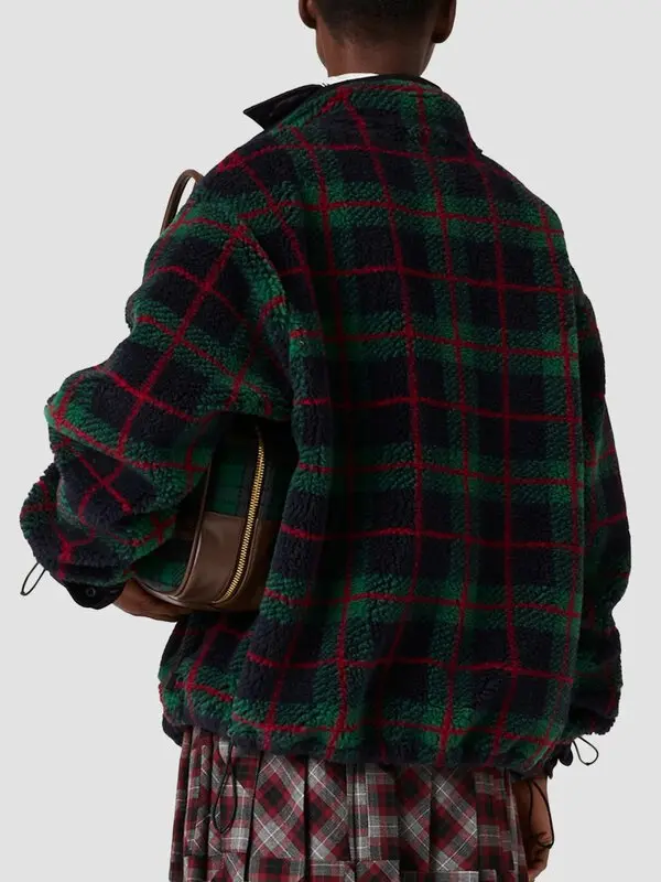 Miu Miu Checked Teddy Zipper Jacket - Blue