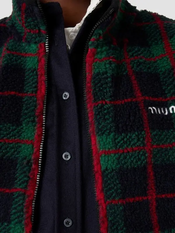 Miu Miu Checked Teddy Zipper Jacket - Blue