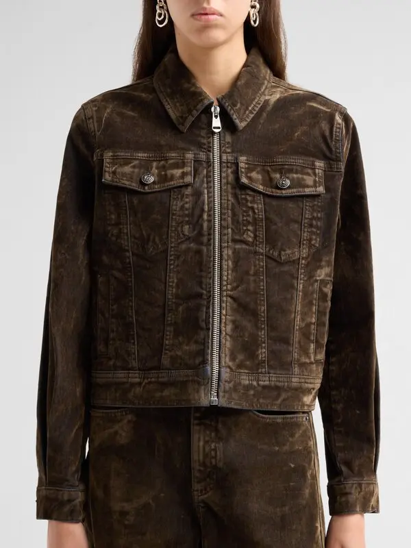 Cinq À Sept Nicole Flocked Denim Jacket - Dark Olive