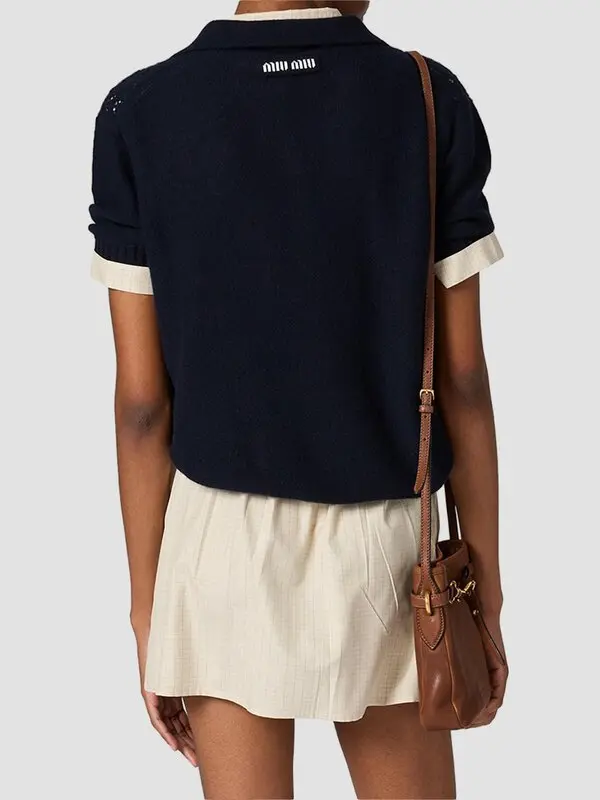 Miu Miu Lace-effect Cashmere Polo Shirt - Blue