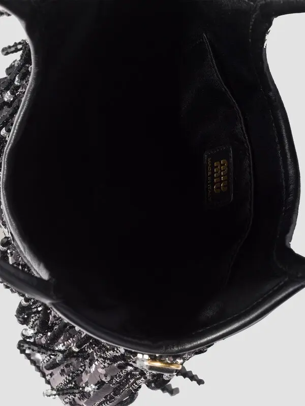 Miu Miu Ivy Satin Top Handle Handbag With Crystal And Sequin Fringe