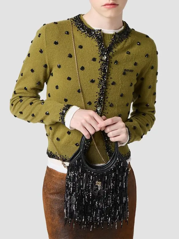 Miu Miu Ivy Satin Top Handle Handbag With Crystal And Sequin Fringe