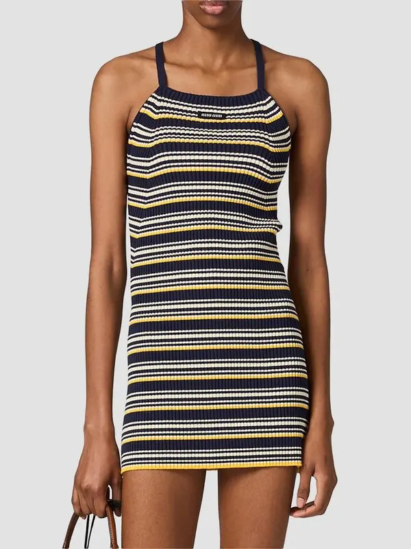 Miu Miu Cotton Knit Mini Dress - Blue Multi