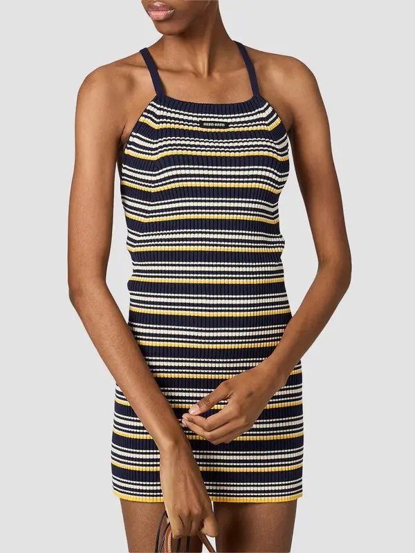 Miu Miu Cotton Knit Mini Dress - Blue Multi