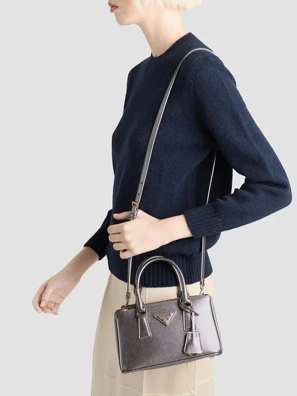 Prada Galleria Patent Saffiano Leather Mini Top Handle Bag - Silver
