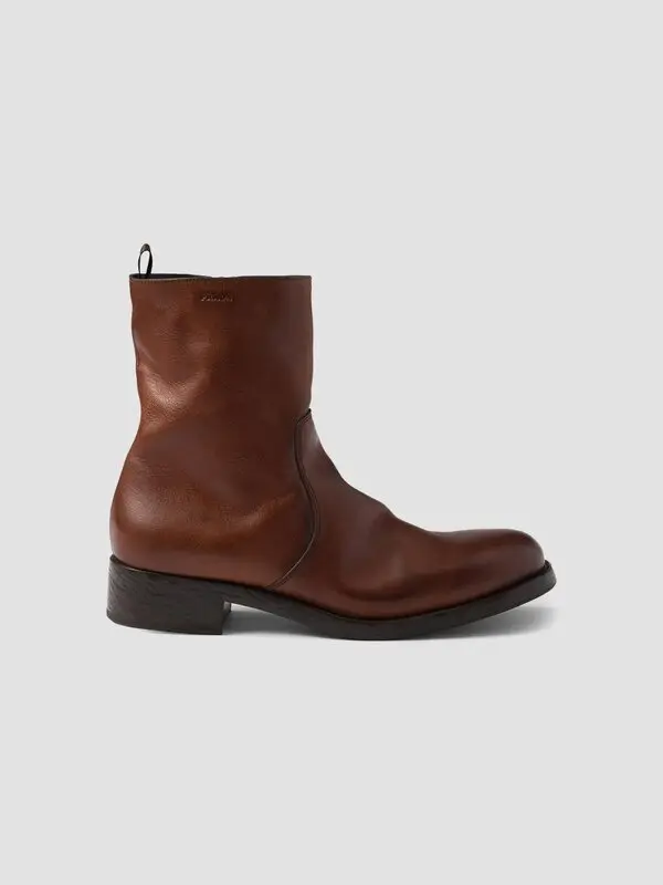 Prada Leather Zipper Boots - Brown