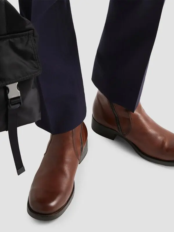 Prada Leather Zipper Boots - Brown