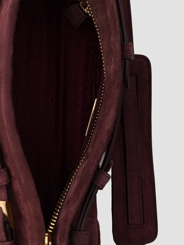 Prada Bonnie Small Suede Shoulder Bag - Dark Red