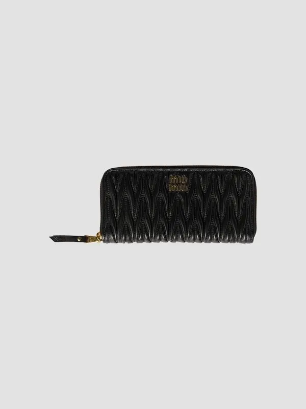 Miu Miu Large Matelassé Nappa Leather Wallet - Black
