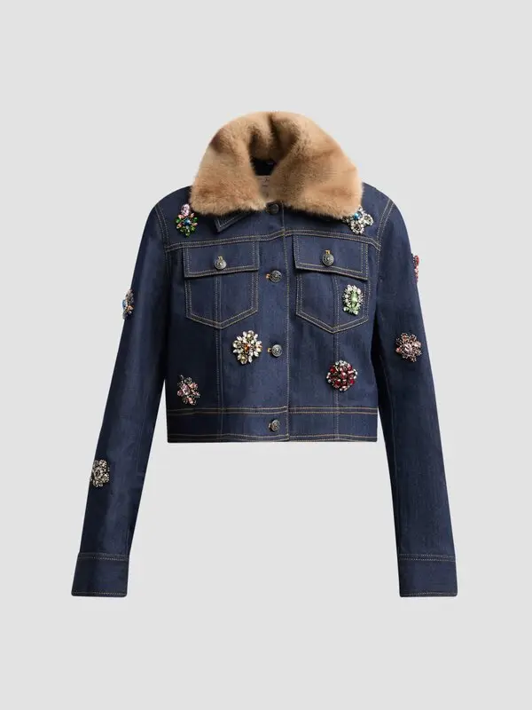 Cinq À Sept Lexie Faux-fur Collar Denim Jacket - Indigo Multi