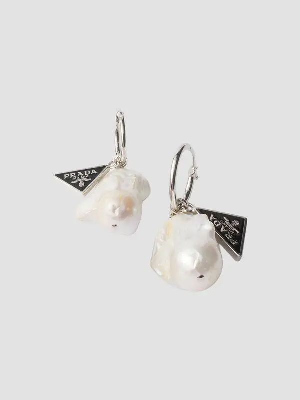 Prada Metal And Pearl Earrings