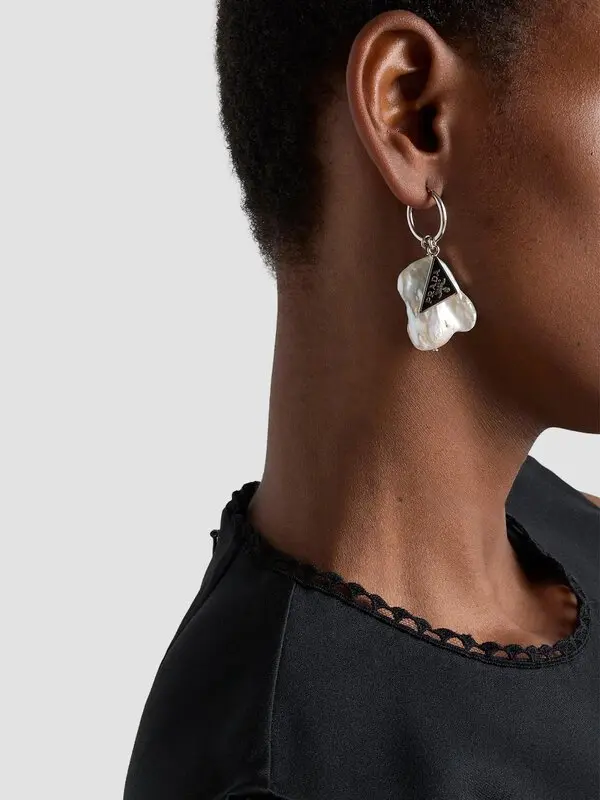 Prada Metal And Pearl Earrings