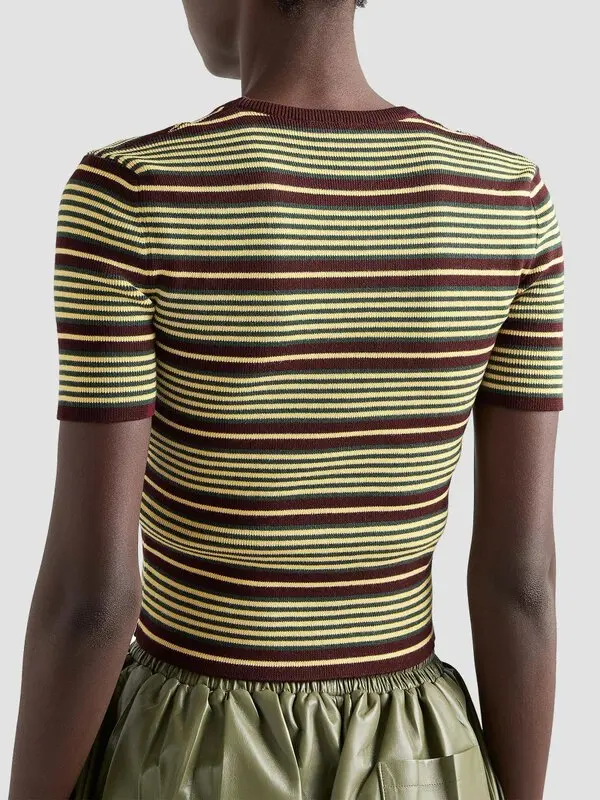 Prada Short-sleeved Striped Cotton Sweater - Multicolor