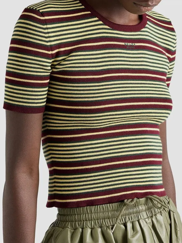 Prada Short-sleeved Striped Cotton Sweater - Multicolor