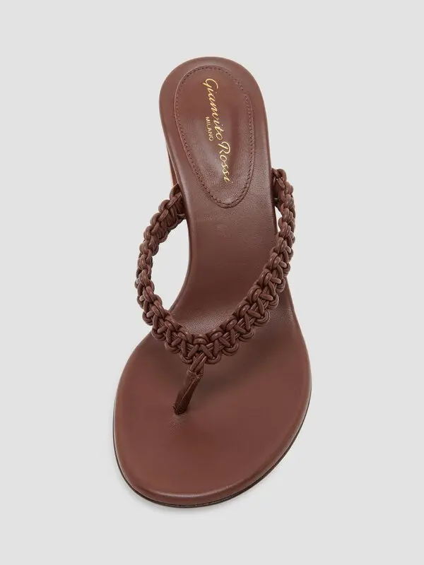 GIANVITO ROSSI Macramé Leather 70mm Block Heel Sandals
