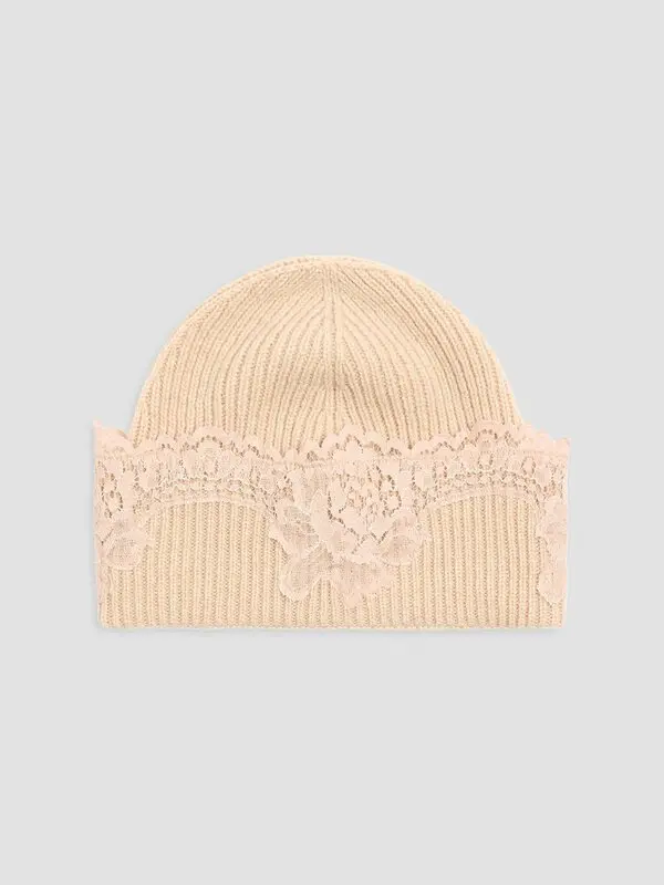 Valentino Garavani Vlogo Signature Cashmere And Lace Beanie - Alabaster