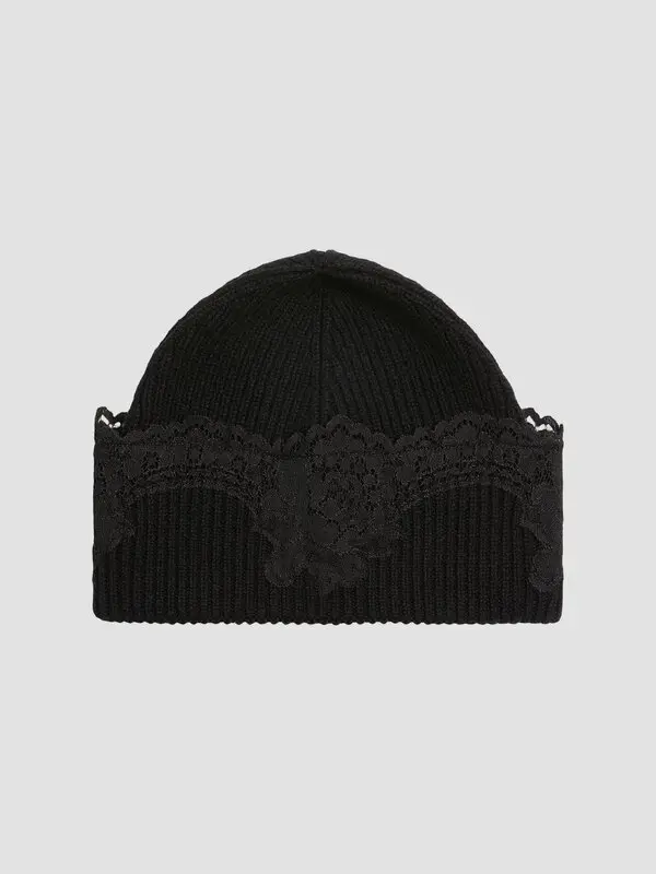 Valentino Garavani Vlogo Signature Cashmere And Lace Beanie - Black