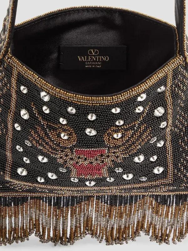 Valentino Garavani Nellcote Small Embroidered Shoulder Bag With Fringes