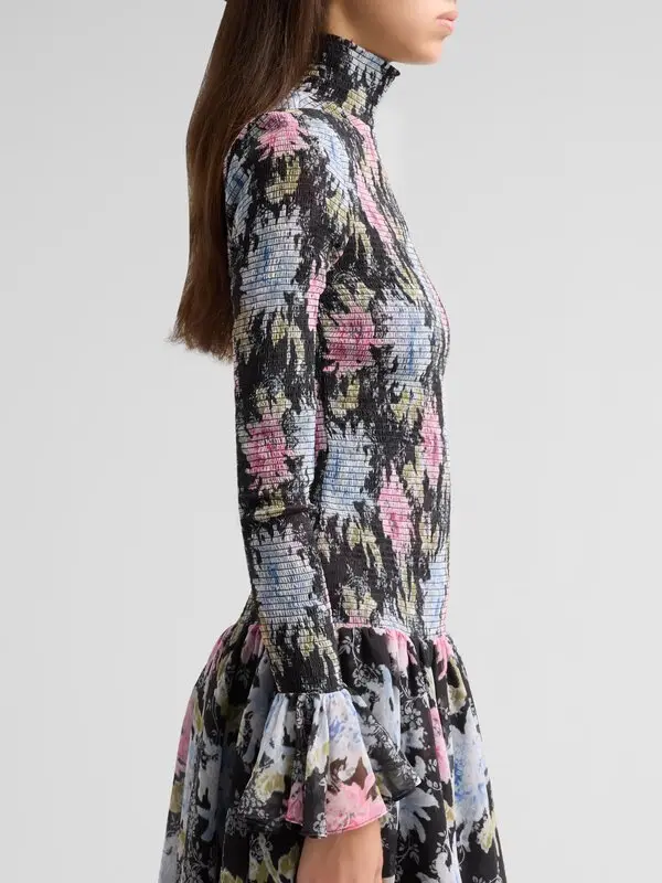 Cinq À Sept Ise Dahlia-print Smocked Maxi Dress