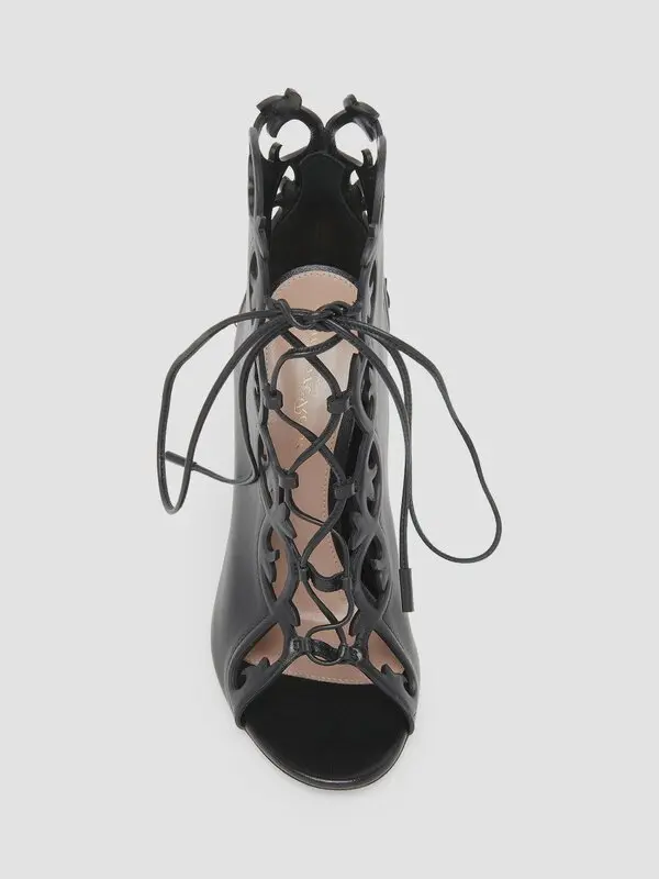 GIANVITO ROSSI 95mm Laser-cut Leather Stiletto Booties - Black