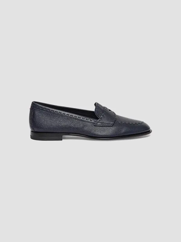 Santoni Marlene-row Leather Penny Loafers - Navy