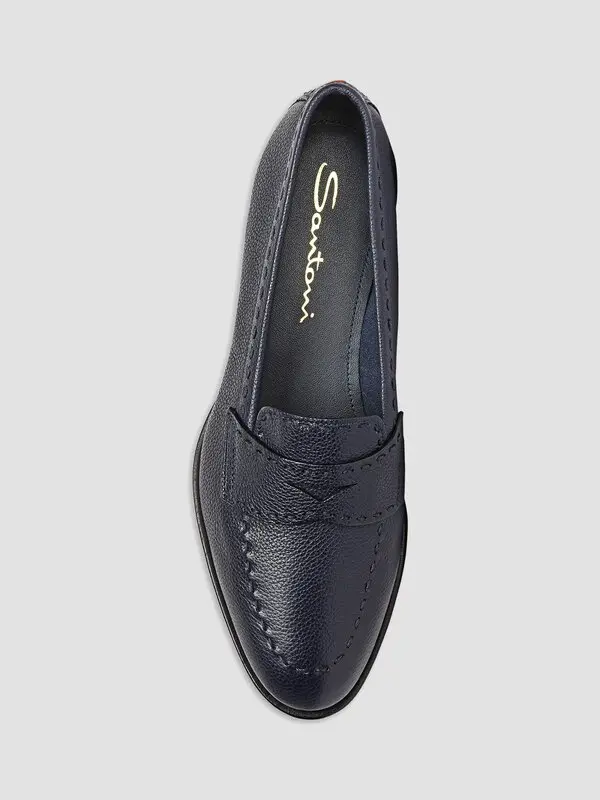 Santoni Marlene-row Leather Penny Loafers - Navy