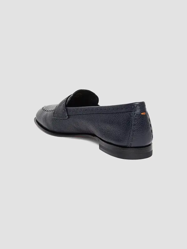 Santoni Marlene-row Leather Penny Loafers - Navy
