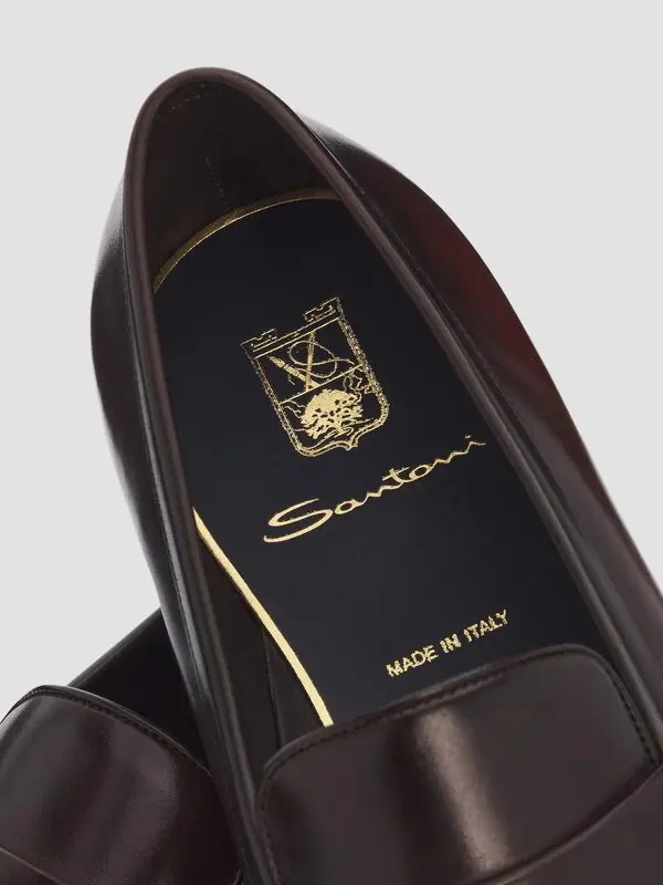 Santoni Arco Leather Loafers - Dark Brown