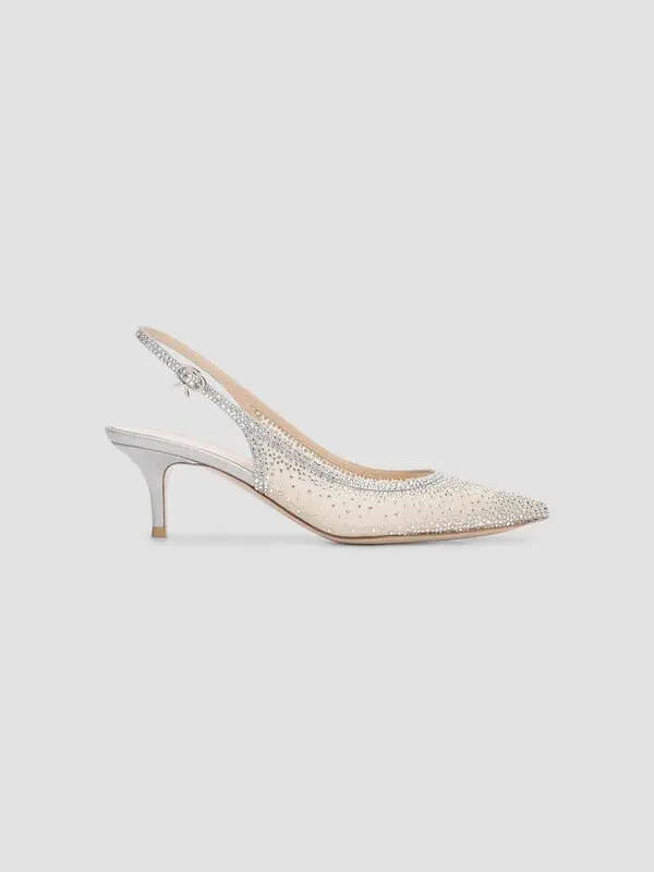 GIANVITO ROSSI Regina 55mm Kitten Heel Slingback Pumps - Silver