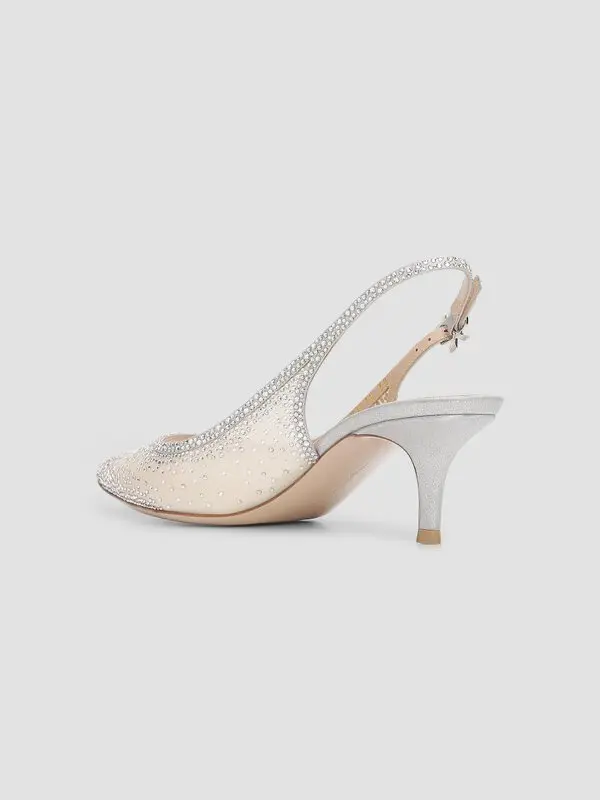 GIANVITO ROSSI Regina 55mm Kitten Heel Slingback Pumps - Silver